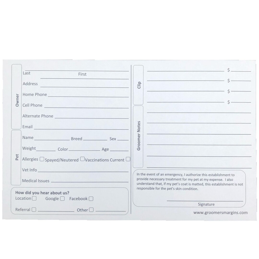 White Dog Grooming Cards (100 Pack 8 X 5 Inch) Groomer Client Profile ...