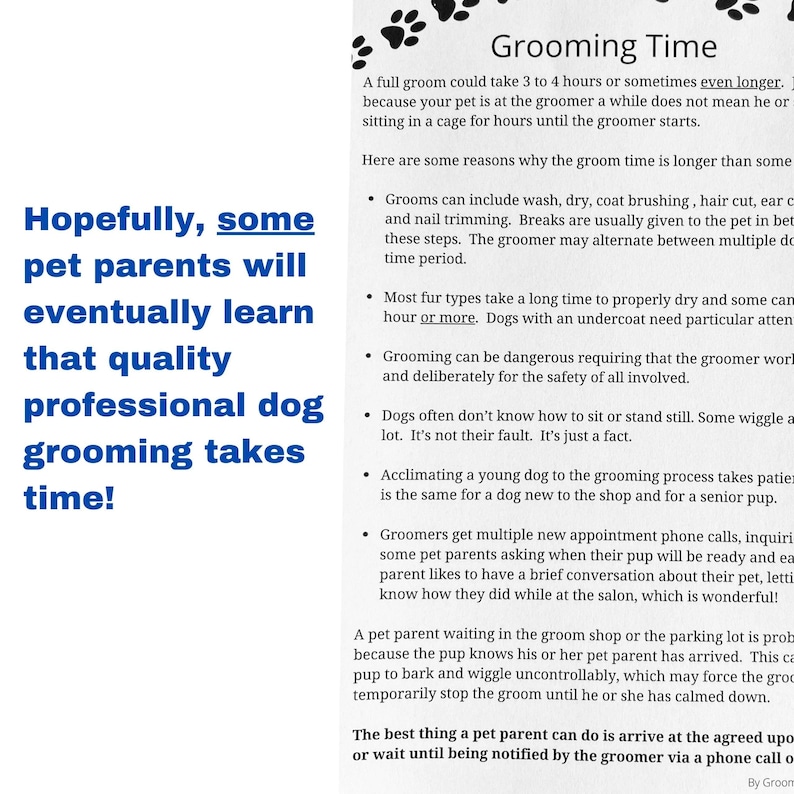 Grooming Time Pad (100 Sheets, 5.5" X 8.5") Describes Why a Dog Groom ...