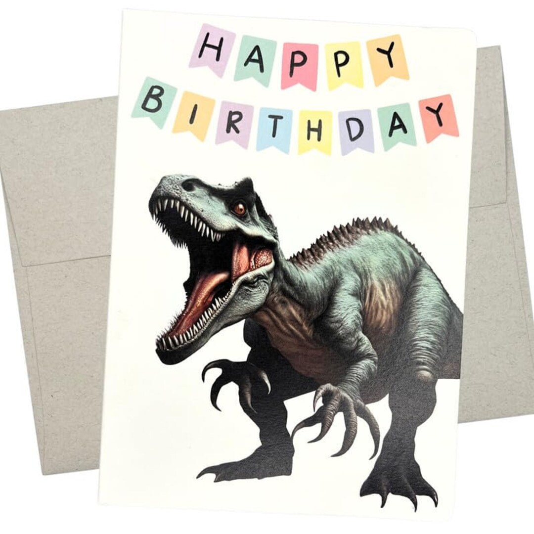 Dinosaur Birthday Card, Tyrannosaurus Birthday Card (1 Premium Folded ...