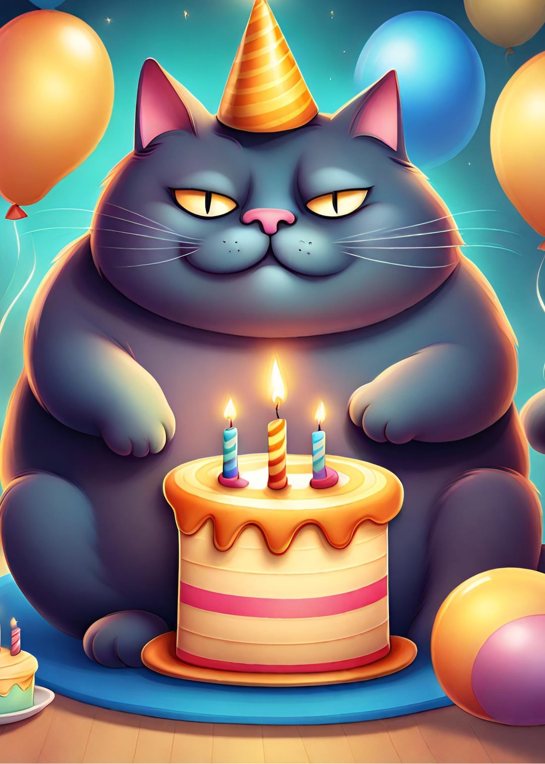 Fat Cat Birthday Card, Happy Birthday Kitty Card (1 Premium Quality ...