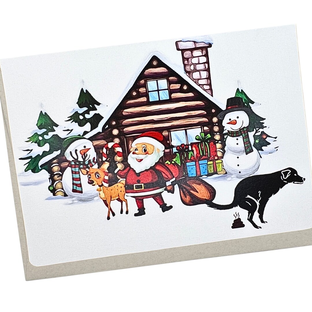 Dog Pooping Christmas Card 7X5 Inches and Blank Inside Funny Dog Poop ...