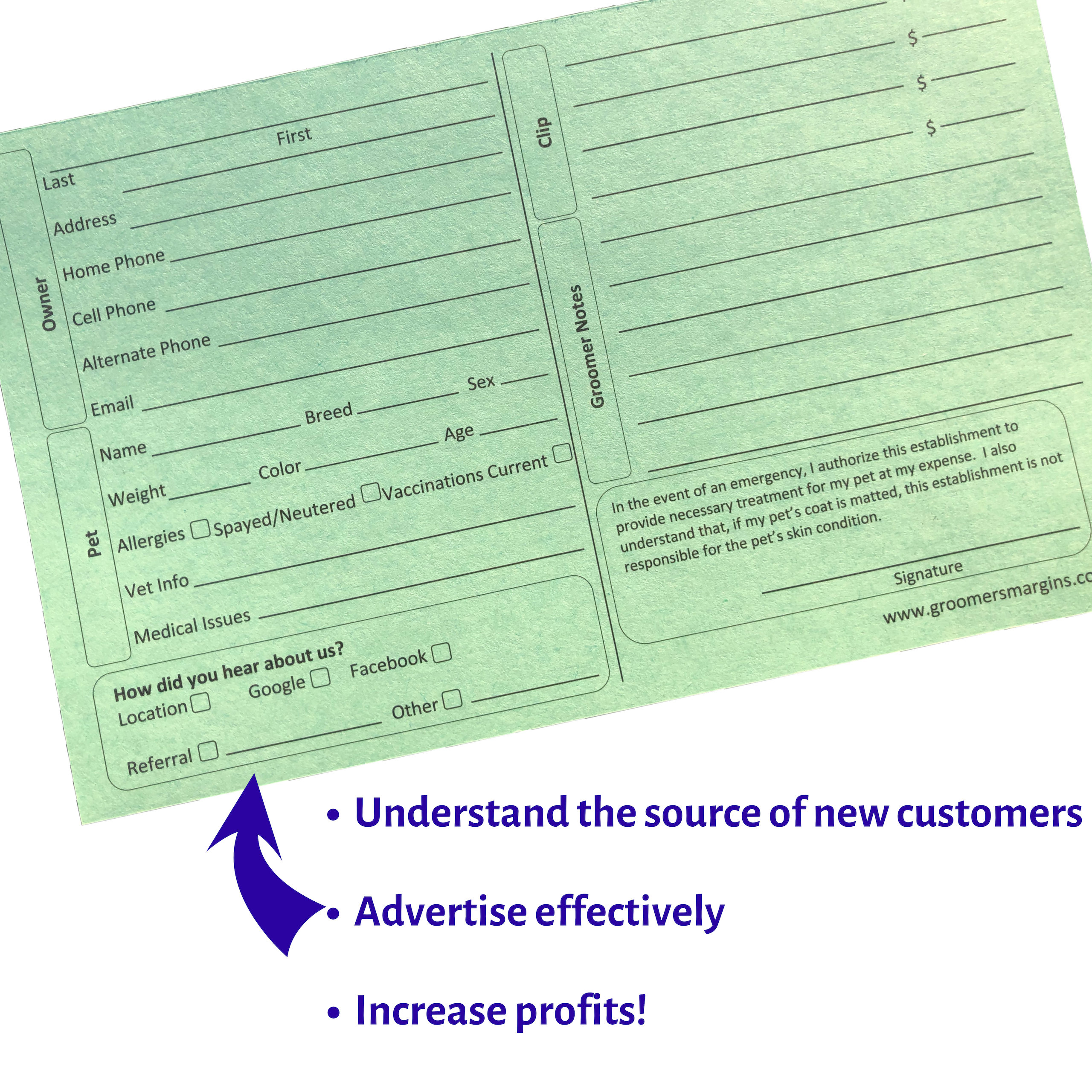 Green Dog Grooming Cards (100 Pack 8 X 5 Inch) Groomer Client Profile ...