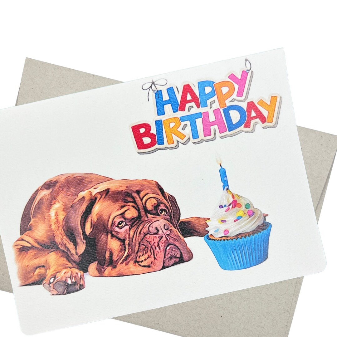 French Mastiff Birthday Card, Dogue De Bordeaux Pet Card (7x5 Inches ...
