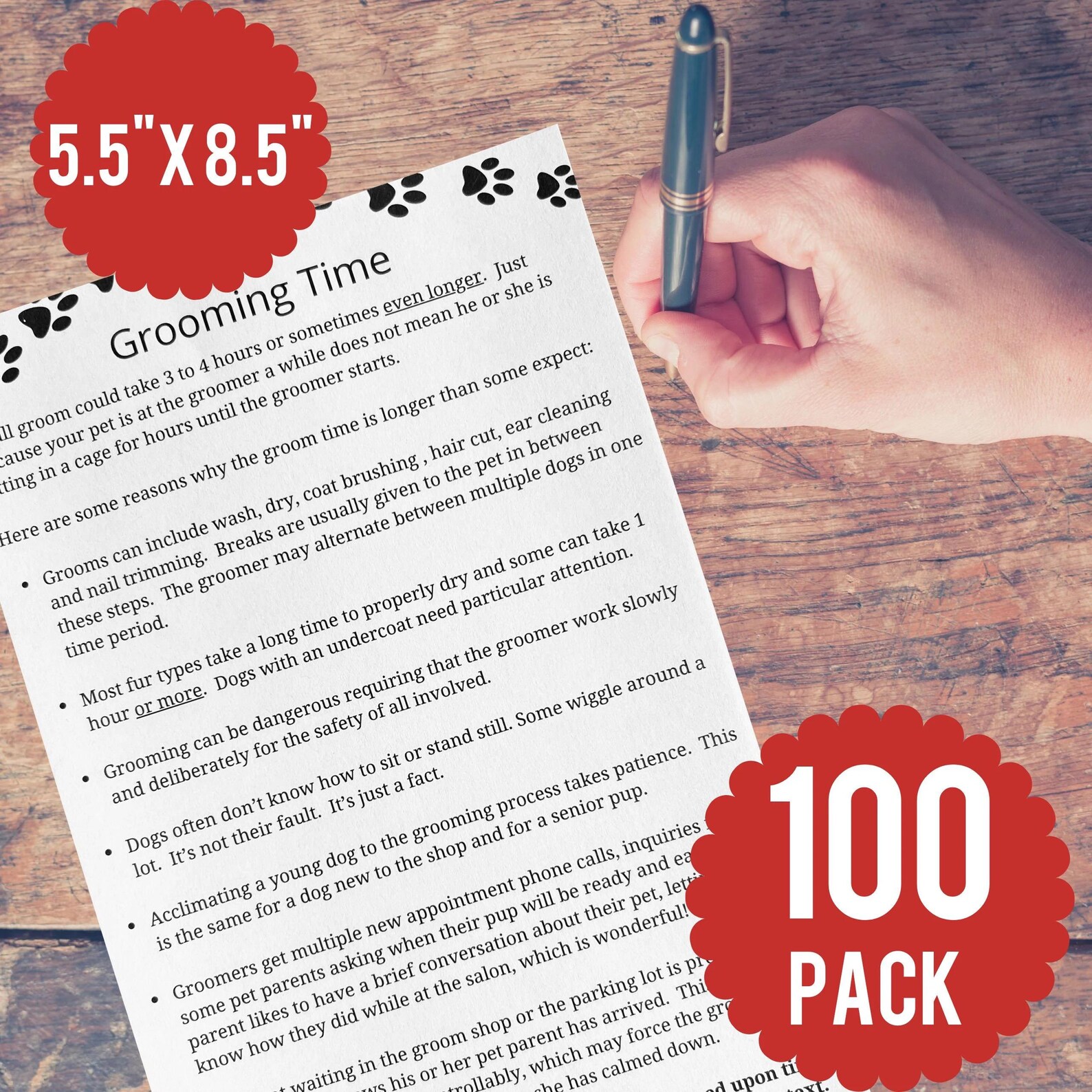 Grooming Time Pad (100 Sheets, 5.5" X 8.5") Describes Why a Dog Groom Takes 3 to 4 Hours or More ...