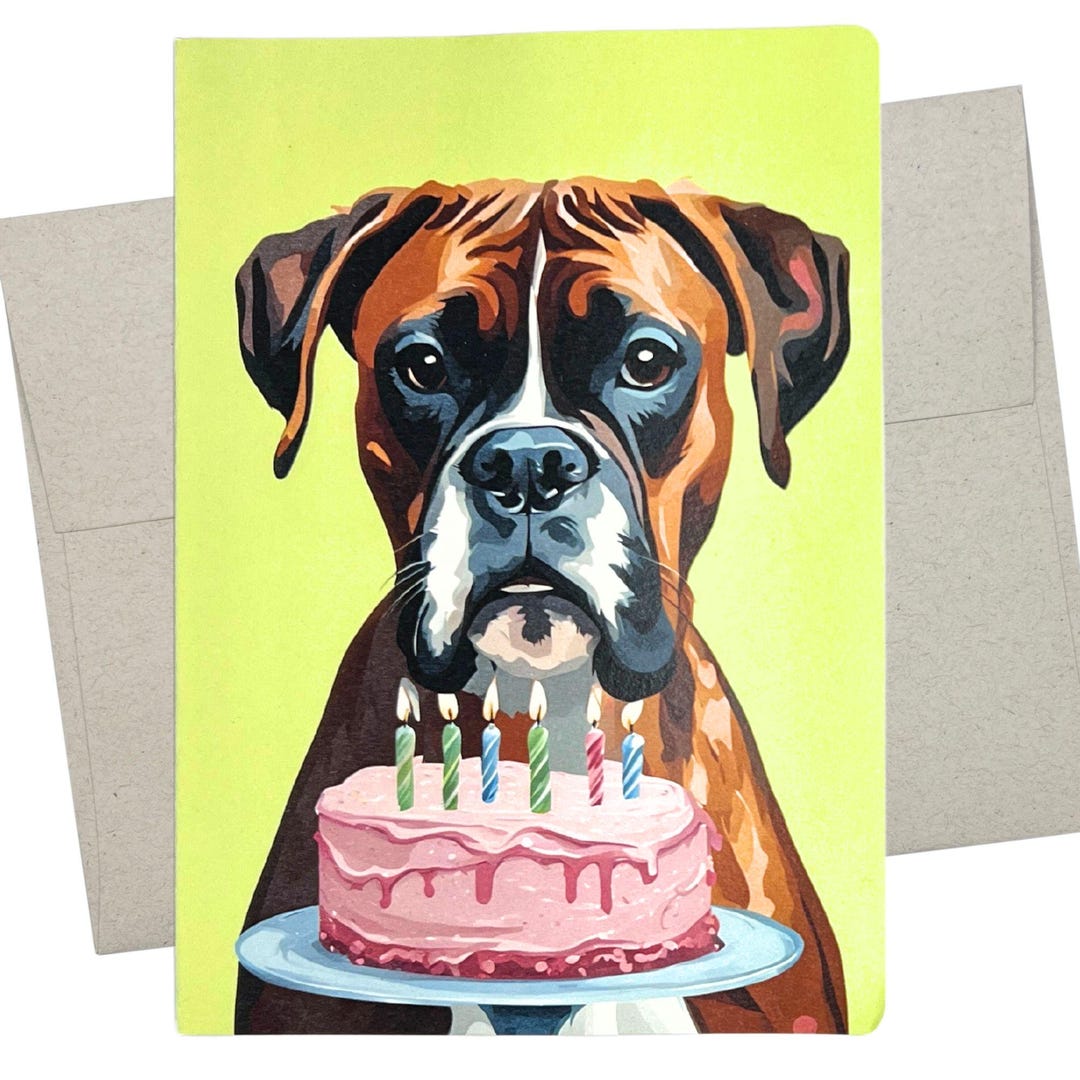 Boxer Dog Birthday Card (1 Premium Card, 5X7 Inch, Blank Inside) Happy ...
