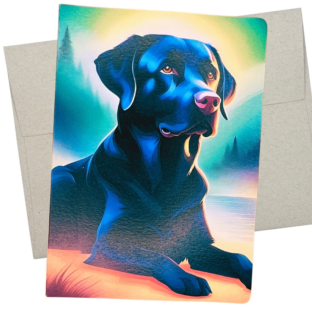 Colorful Dreamy Black Lab Card, Black Labrador Retriever Birthday Card ...