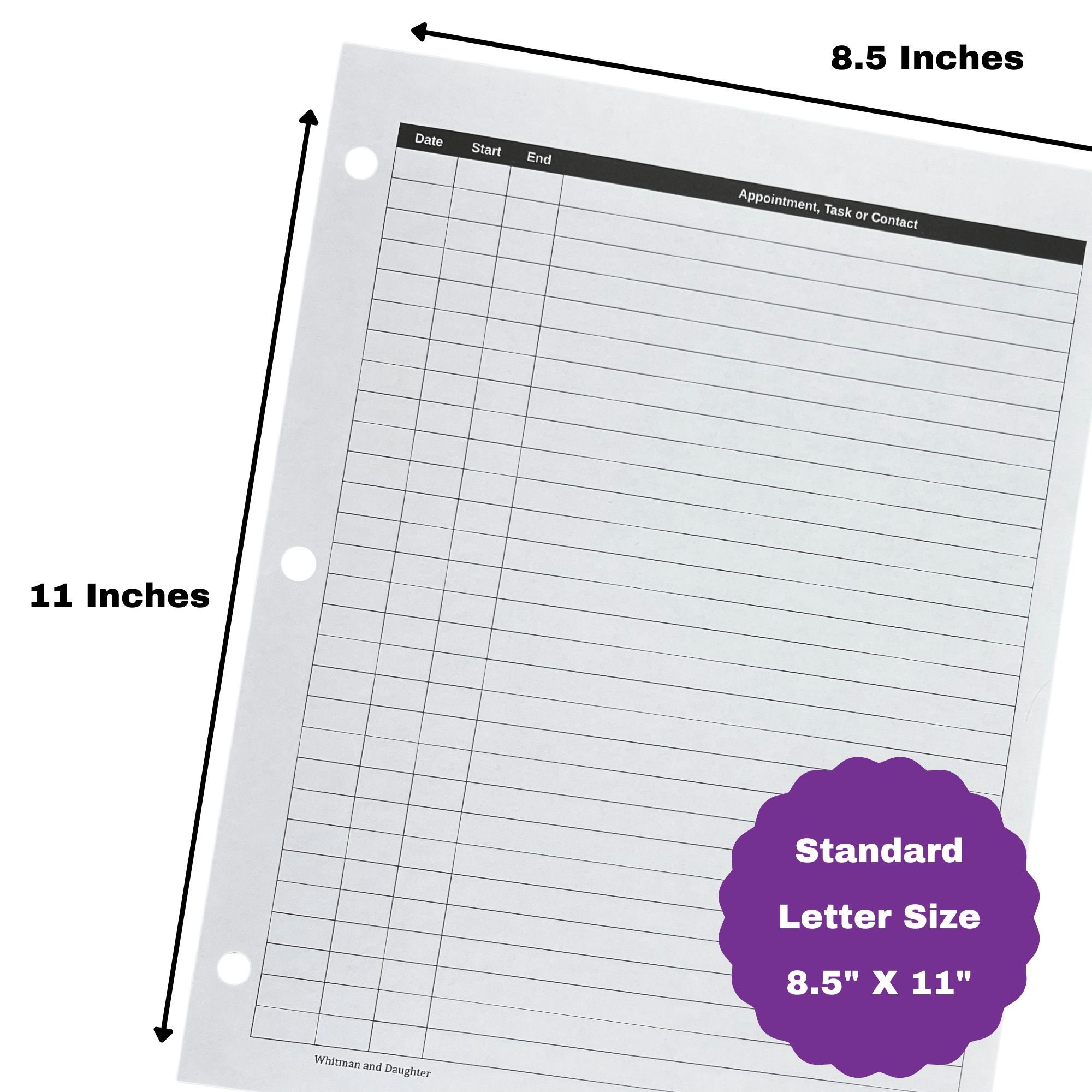 Activity Log Binder Inserts (50 Sheets, 8.5 X 11 Inches) 3-hole Planner ...
