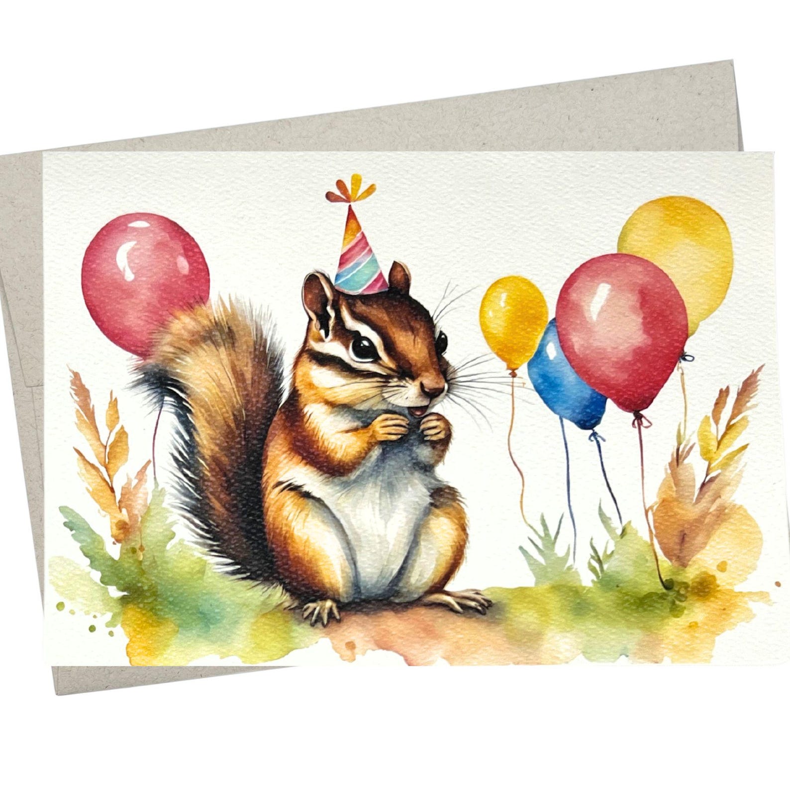Chipmunk Card, Chipmunk Birthday Card (1 Premium Card, 5X7 Inch) Blank ...