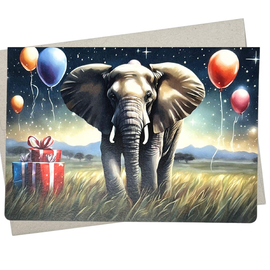 Elephant Birthday Card (1 Premium Card, 5X7 Inch) Also for Elephant ...