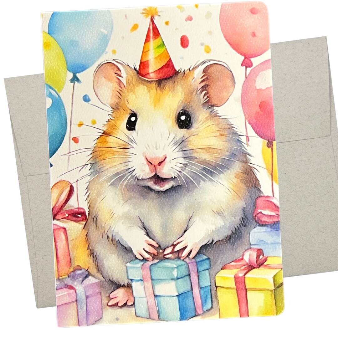 Hamster Birthday Card (1 Premium Folded Card, Blank Inside, 5X7 Inch ...