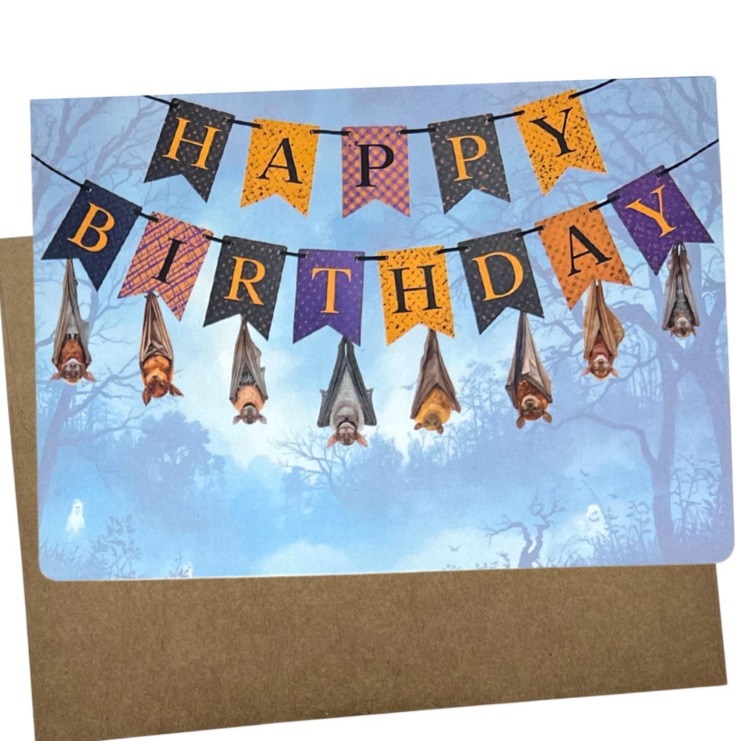 Bat Birthday Card, Spooky Halloween Birthday Card With Hanging Bats ...