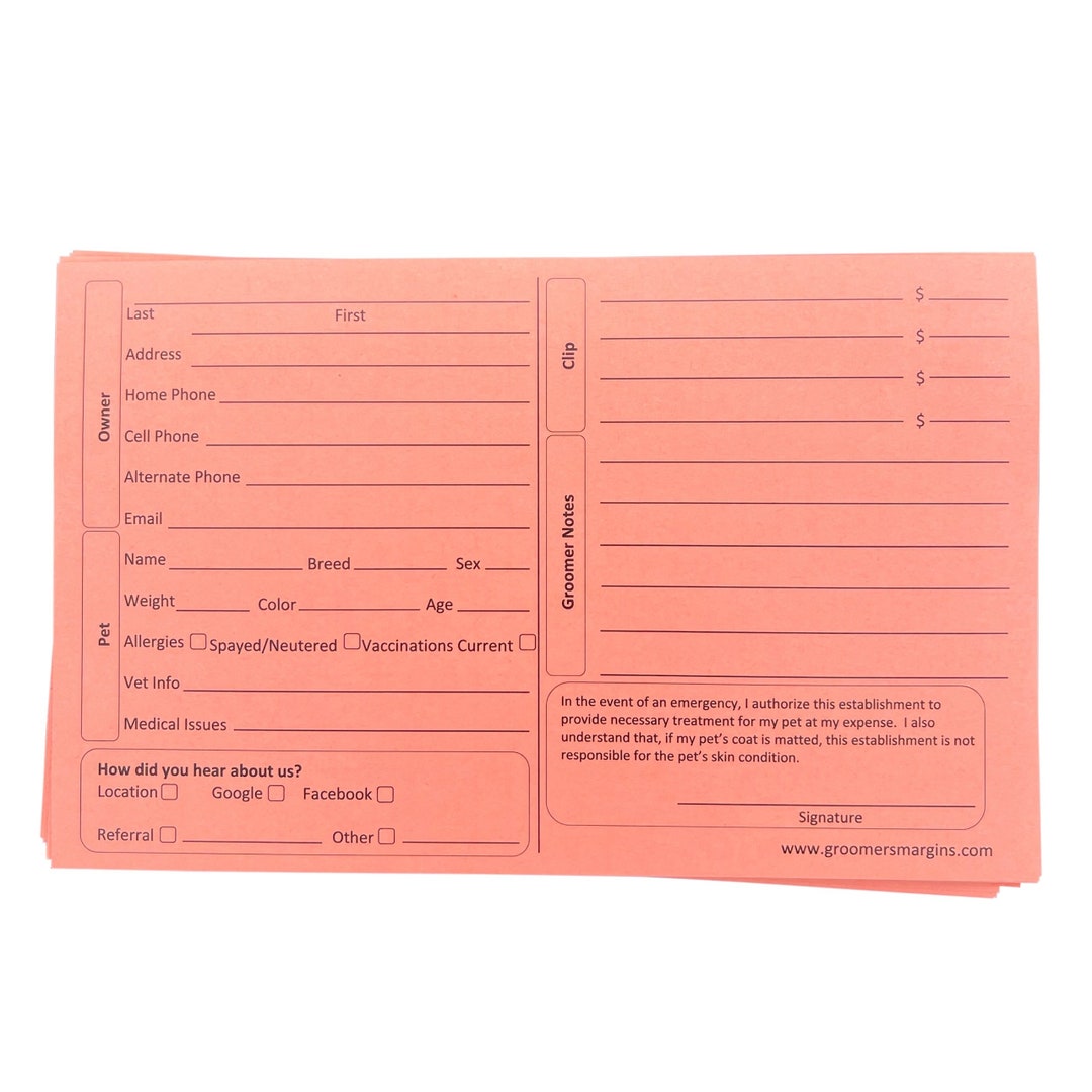 Orange Dog Grooming Cards (100 Pack 8 X 5 Inch) Groomer Client Profile ...