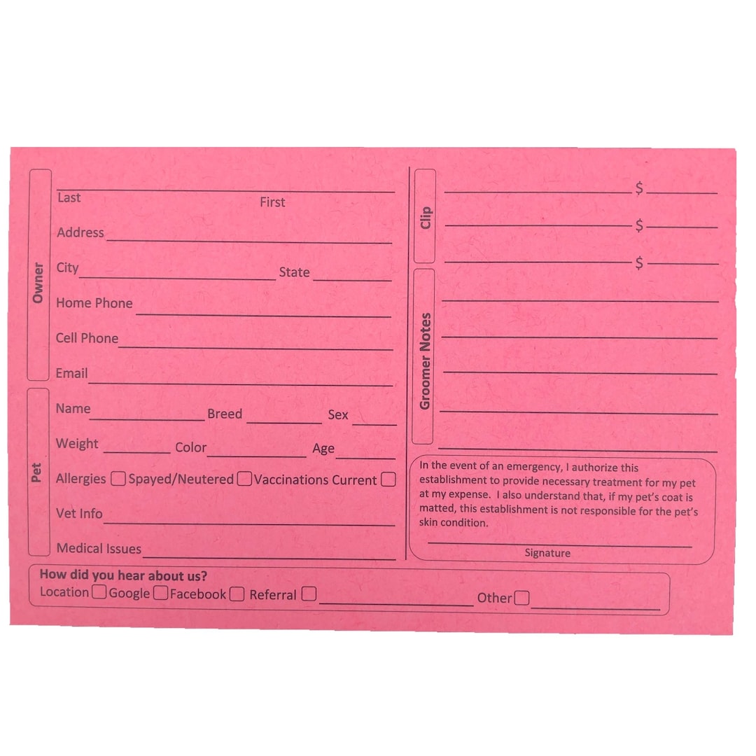 6 Inch Pink Dog Grooming Customer Cards (100 Pack, 4" X 6") for Pet ...