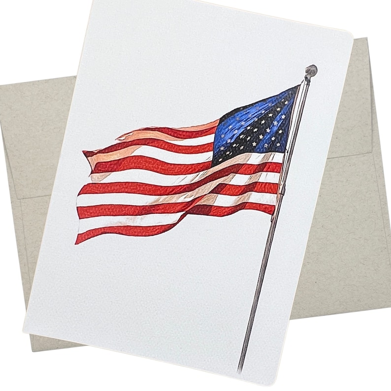 Patriotic American Flag Card (1 Premium Folded Card, Blank Inside, 5X7 ...