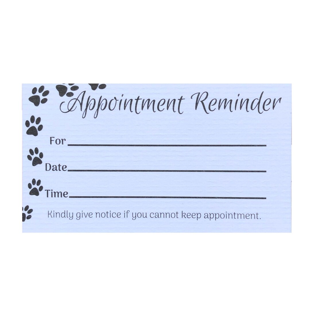 100 Paw Print Appointment Reminder Cards - for Business, Grooming ...