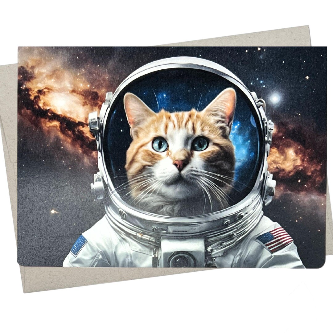 Cat Astronaut Birthday Card, Space Cat Card (1 Card, 5X7 Inch) Blank ...