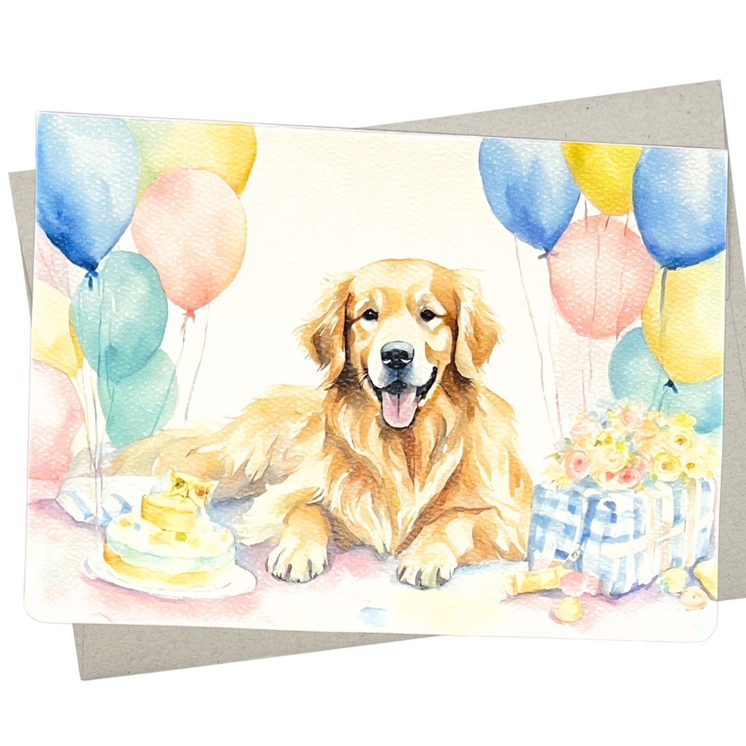 Golden Retriever Birthday Card (1 Premium Card, 5X7 Inch) Dog Note Card ...