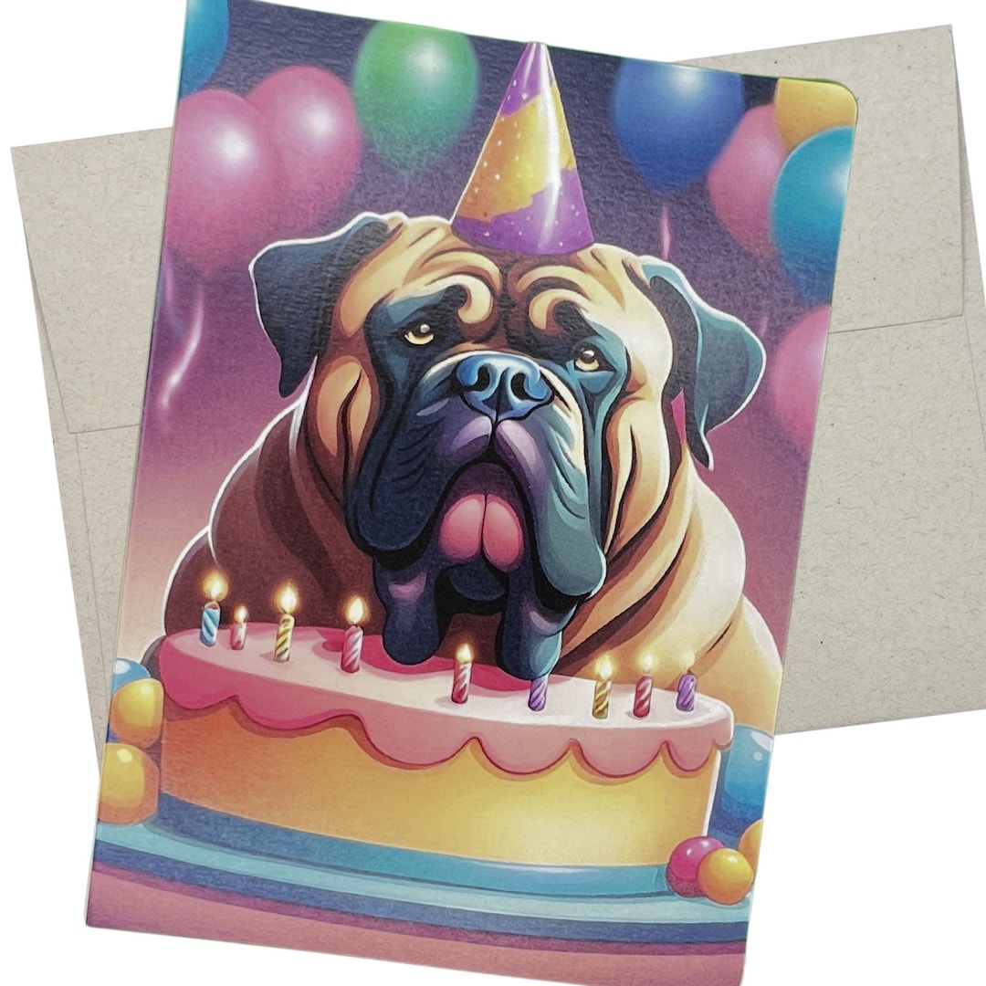 English Mastiff Birthday Card, Happy Birthday Dog Card (1 Premium ...