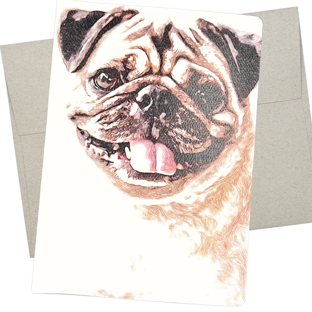 Pug Greeting Card (5X7 Inches and Blank Inside for All Occasions) Cute ...