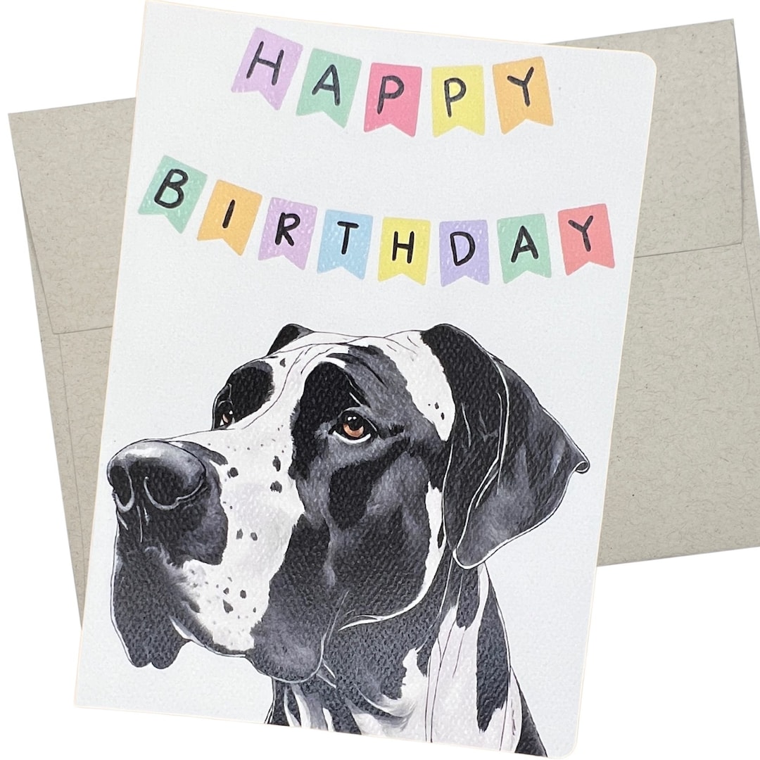 Great Dane Birthday Card, Cute Dog Birthday Card (5x7 Inches) - Etsy