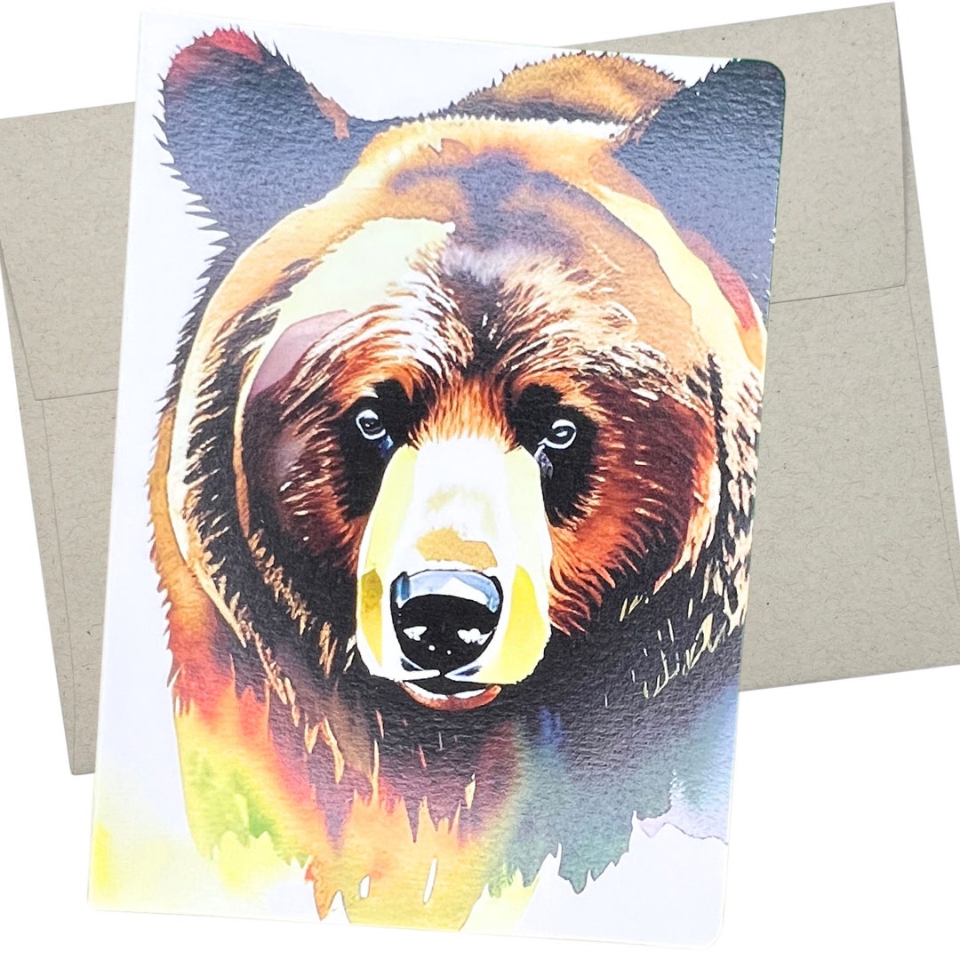 Brown Bear Birthday Card, Wild Bear Card (1 Premium Quality Folded Card ...
