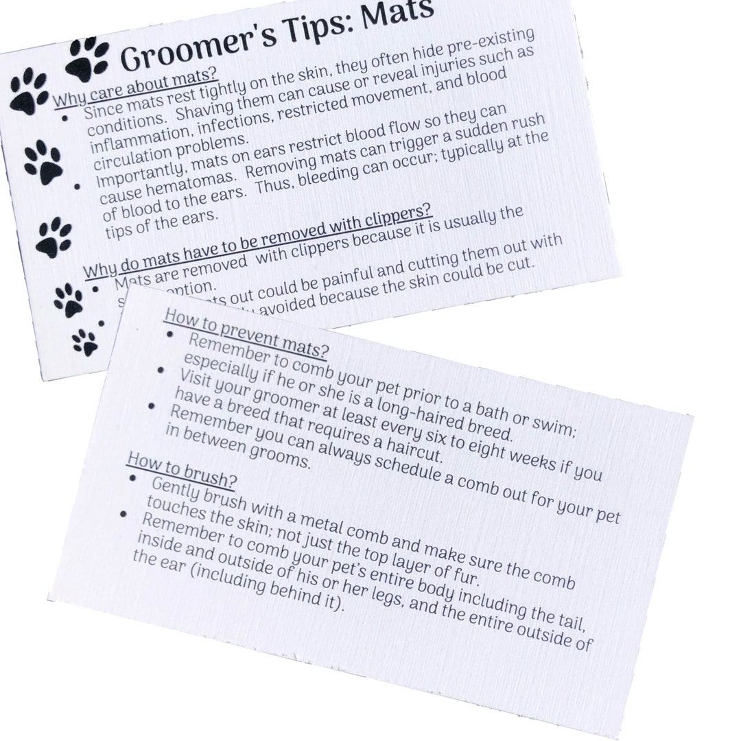 Dog Groomer Matted Fur Care Cards, Brushing & Shaving Tips (100 Pack ...