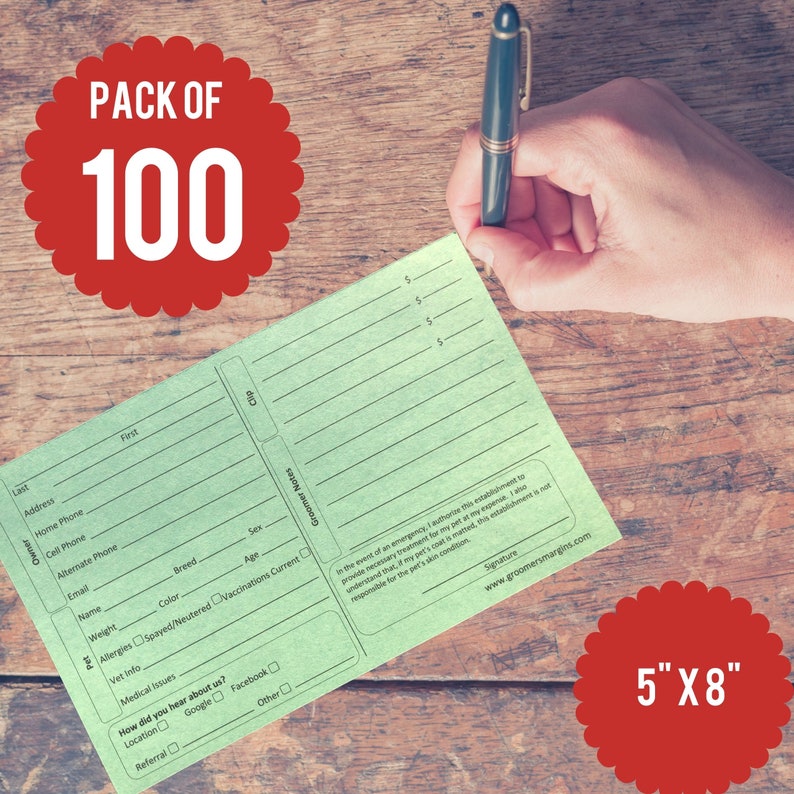 Green Dog Grooming Cards (100 Pack 8 X 5 Inch) Groomer Client Profile ...