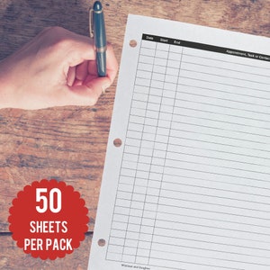 Activity Log Binder Inserts (50 Sheets, 8.5 X 11 Inches) 3-hole Planner ...