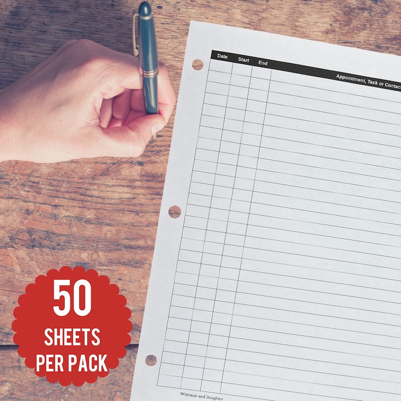 Activity Log Binder Inserts (50 Sheets, 8.5 X 11 Inches) 3-hole Planner ...