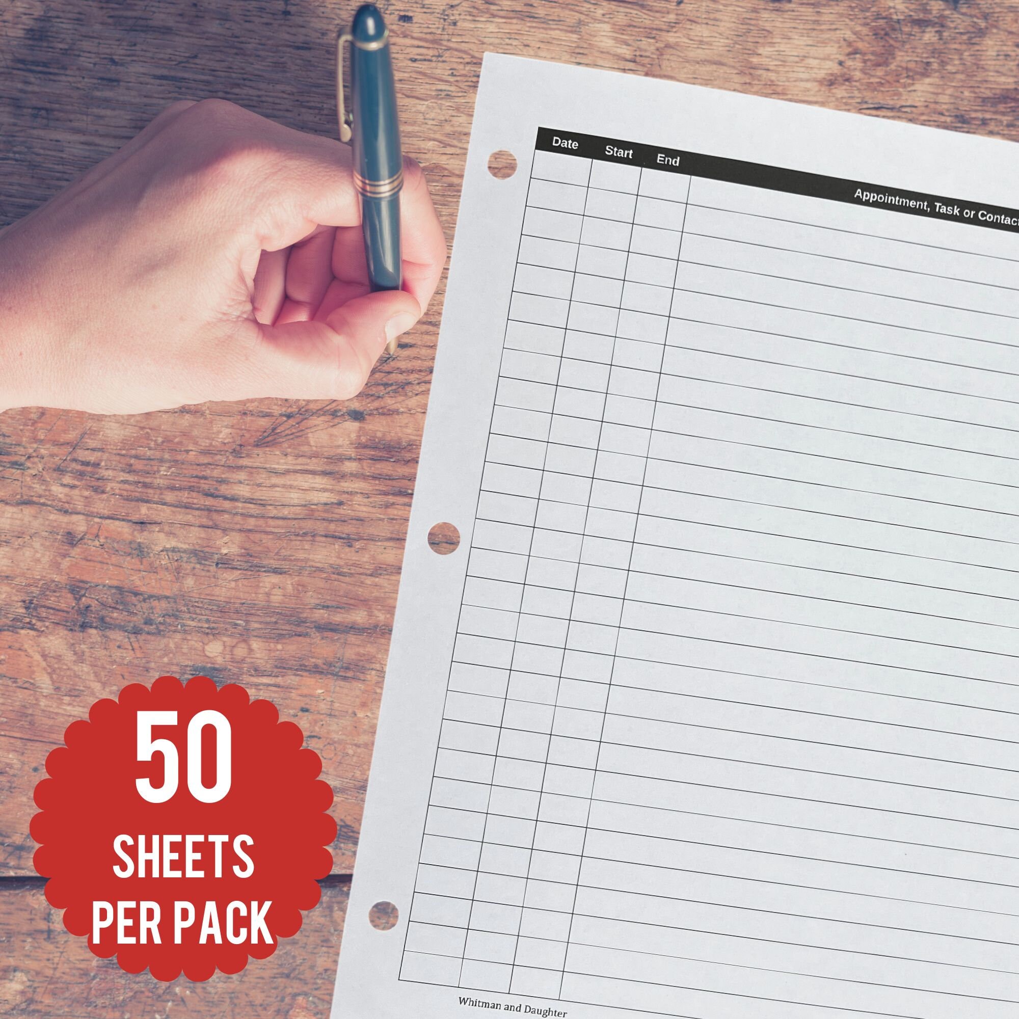 Activity Log Binder Inserts (50 Sheets, 8.5 X 11 Inches) 3-hole Planner ...