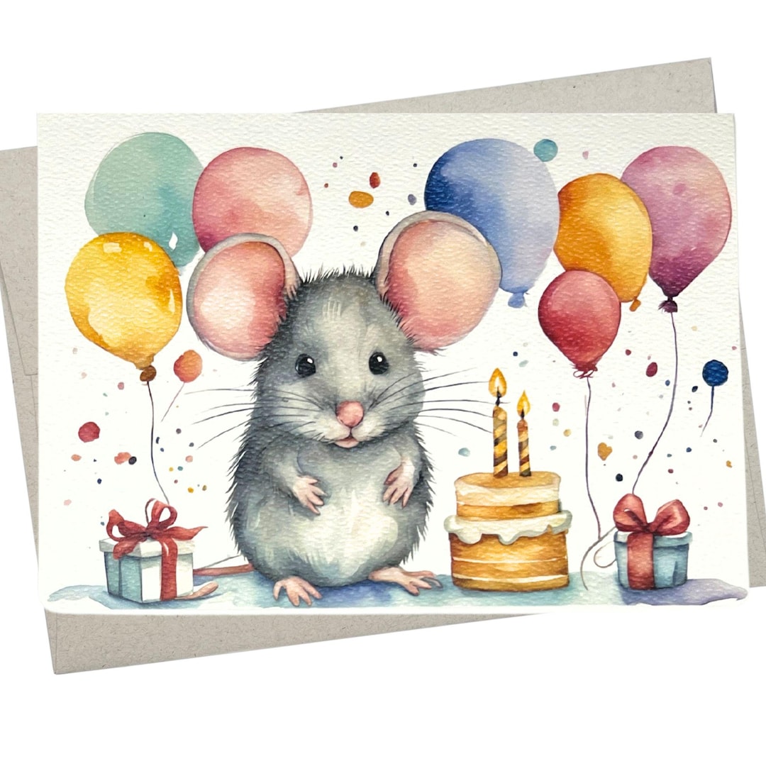 Mouse Card, Mouse Birthday Card (1 Premium Card, 5X7 Inch) Blank for ...