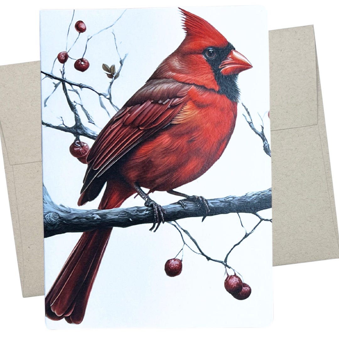 Red Cardinal Card, Bird Birthday Card (1 Card, 5X7 Inch) Blank for ...