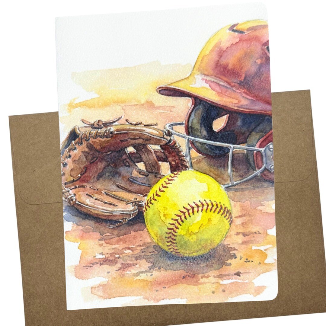 Watercolor Softball Birthday Card, Coach Appreciation, Blank Inside - Etsy