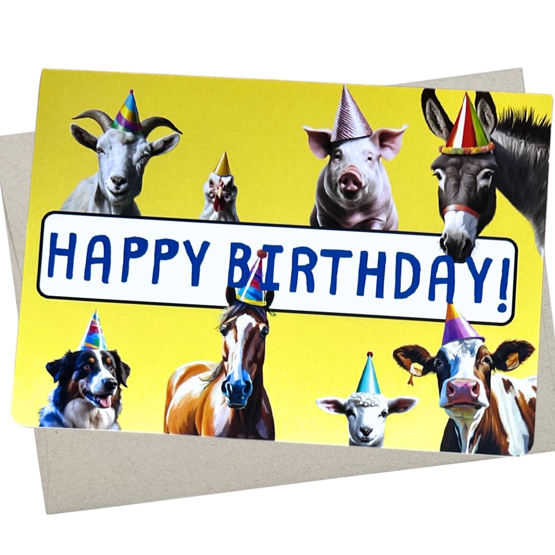 Funny Farm Animal Birthday Card (1 Premium Card, 5X7 Inch, Blank Inside ...