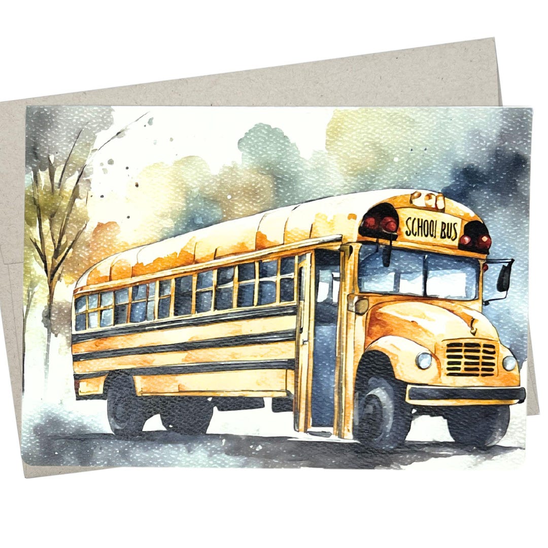 School Bus Card, School Notecard (1 Premium Card, 5X7 Inch) for Bus ...