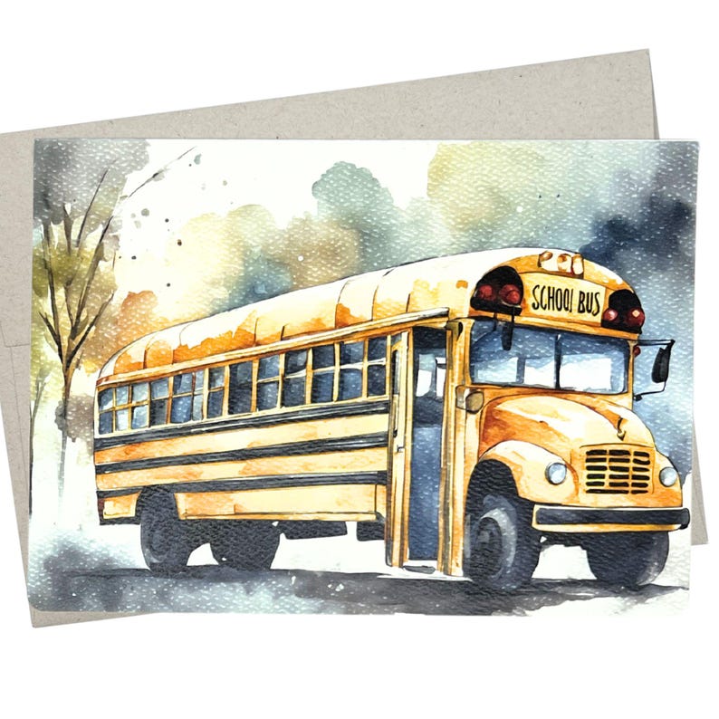 School Bus Card, School Notecard (1 Premium Card, 5X7 Inch) for Bus ...