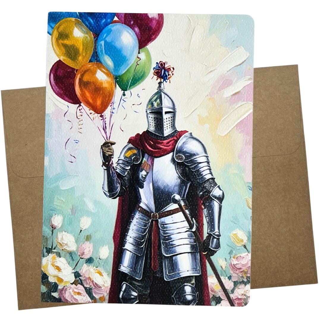 Medieval Knight Birthday Card, Balloons, Textured Felt Paper - Etsy