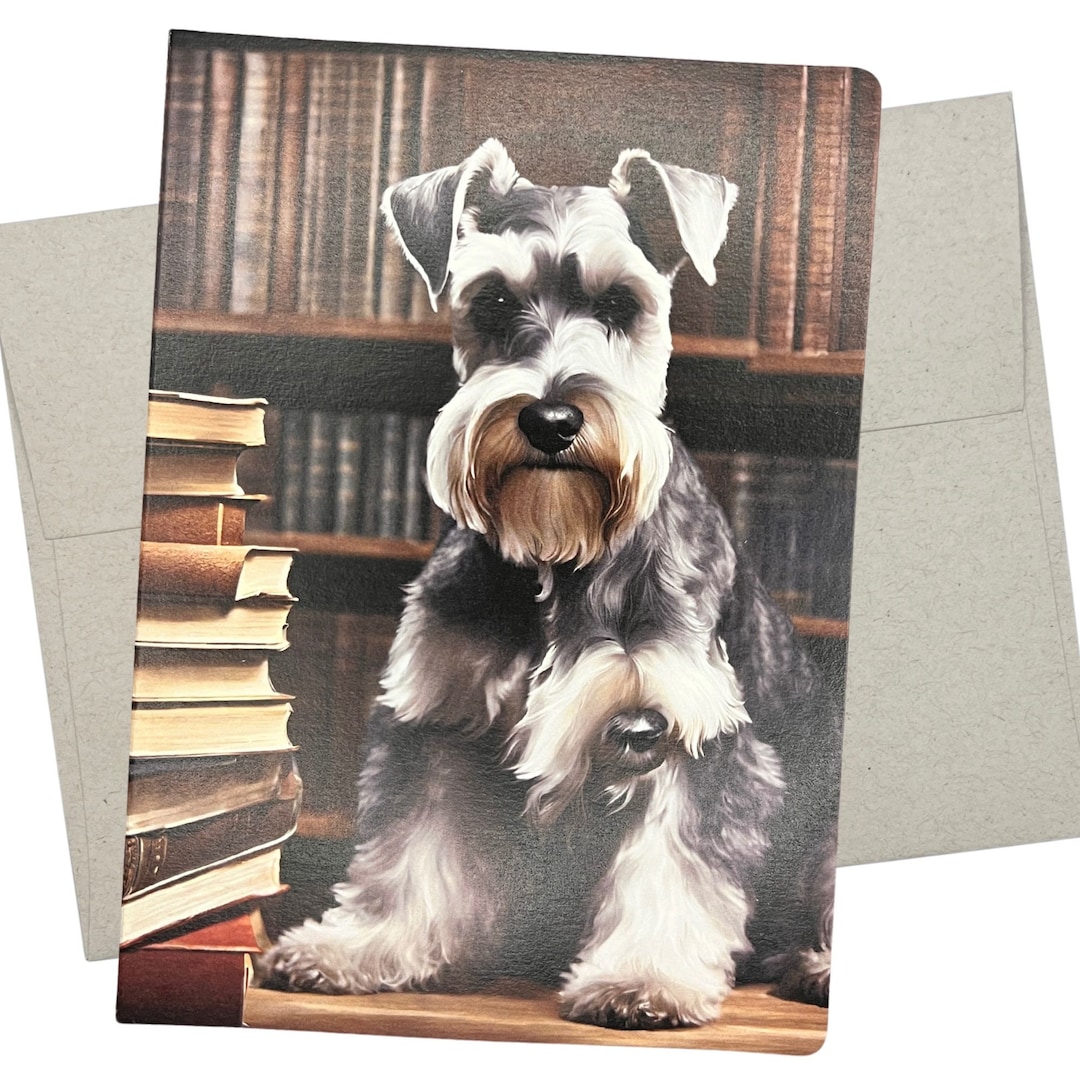 Miniature Schnauzer Reading Card, Book Lover Dog Birthday Card (1 ...