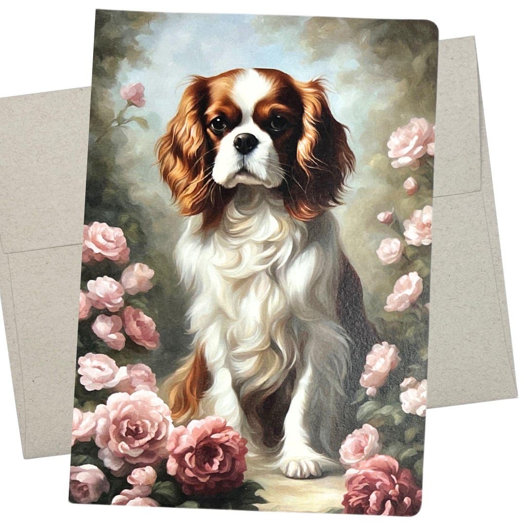 Cavalier King Charles Spaniel Rose Garden Card, Dog Birthday Card (1 ...