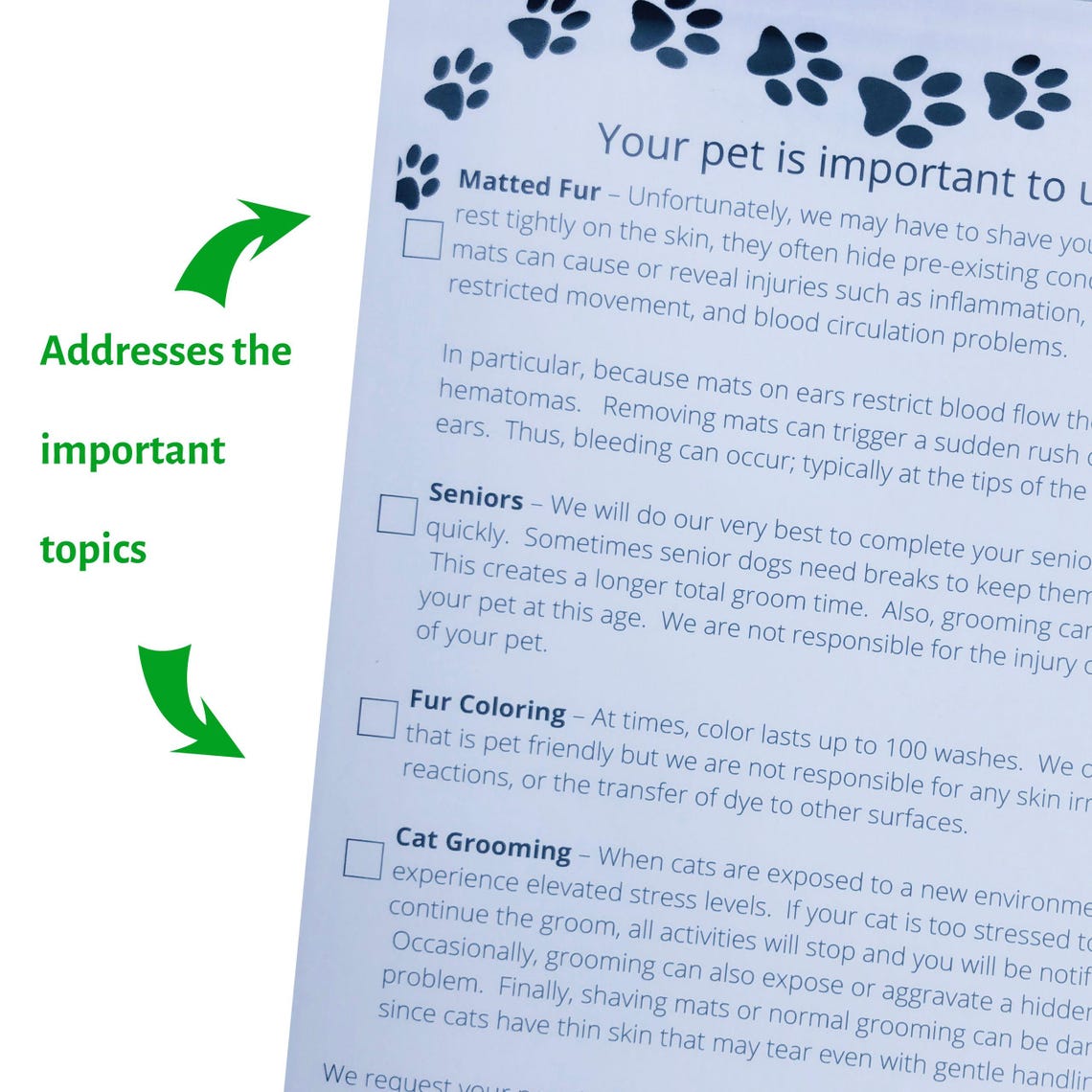 Dog Groomer Release Forms (100 per Pad) for Matted Fur, Seniors, Cats ...