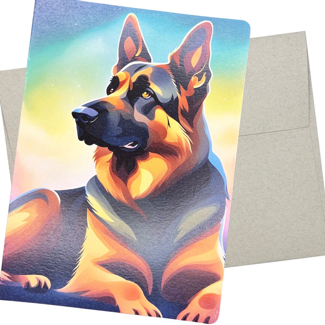 Colorful Dreamy German Shepherd Card, German Shepherd Birthday Card (1 ...