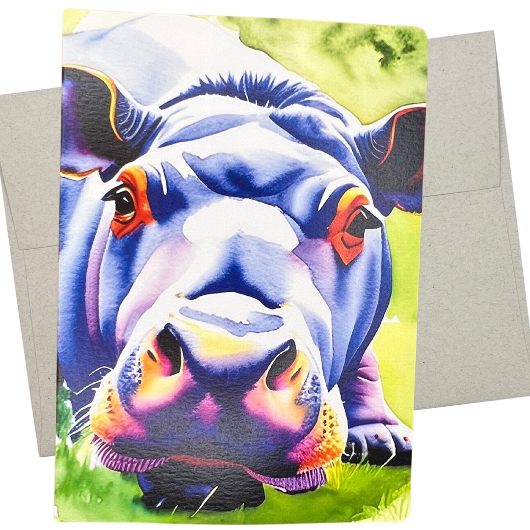 Hippo Birthday Card, Hippopotamus Card (1 Premium Quality Folded Card ...