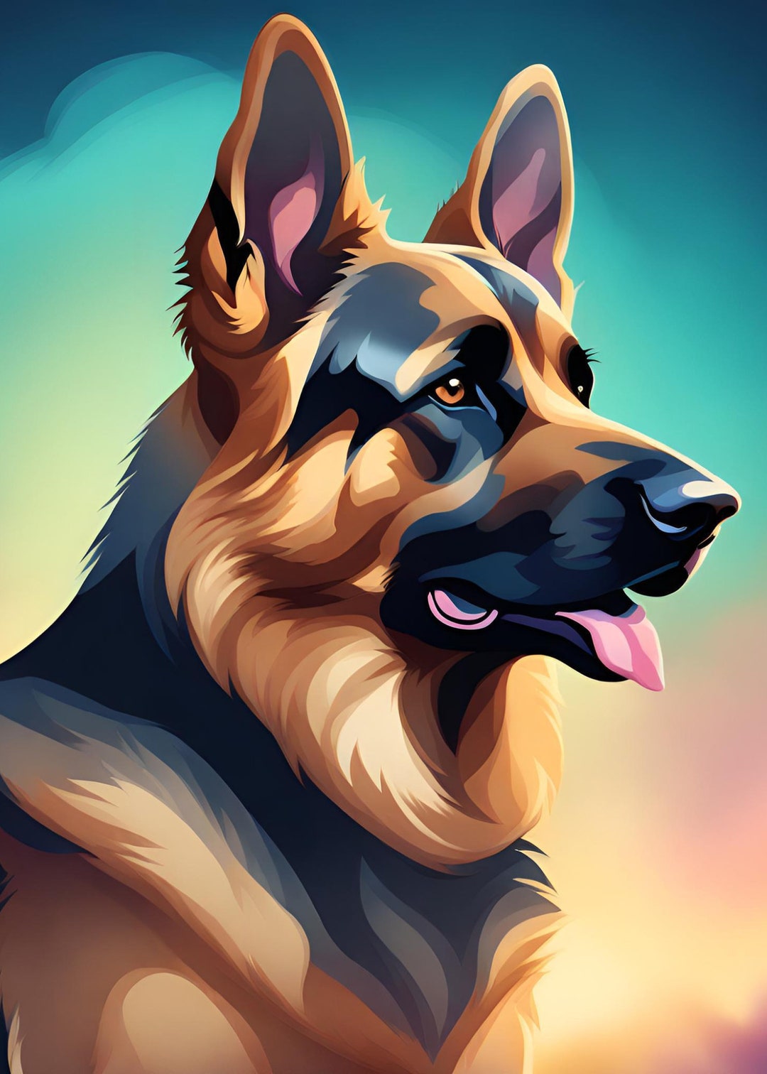 Colorful Dreamy German Shepherd Card, German Shepherd Birthday Card (1 ...