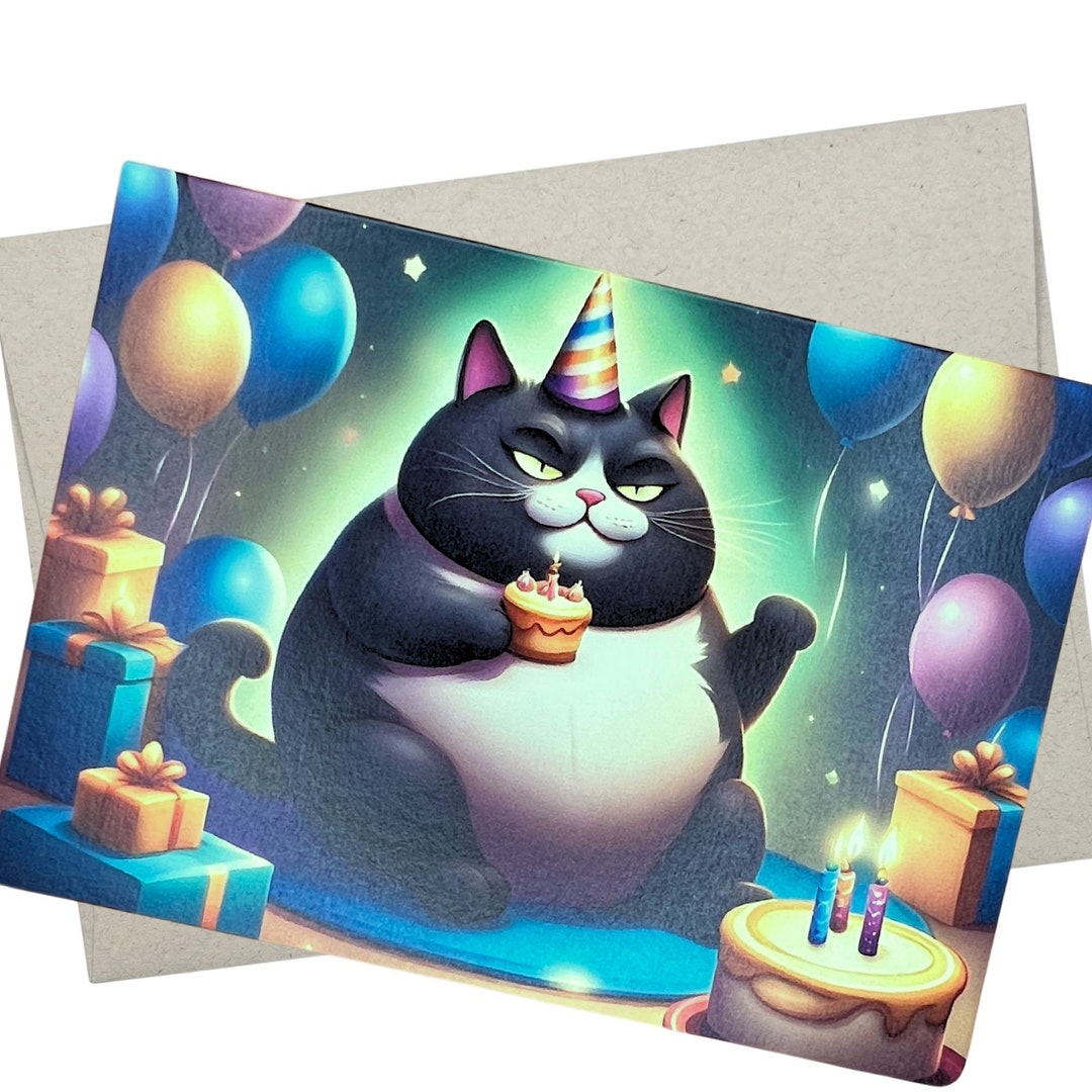 Fat Cat Birthday Card, Happy Birthday Kitty Card (1 Premium Quality ...