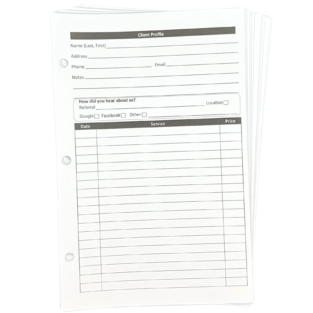 White Stylist Binder Insert Cards (100 per Pack, 5.5" X 8.5") for Salon ...