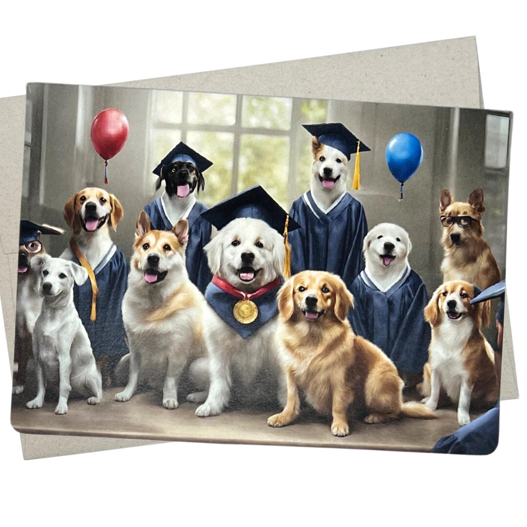 Dog Graduation Card (7X5 Inch and Blank Inside) for Elementary School ...