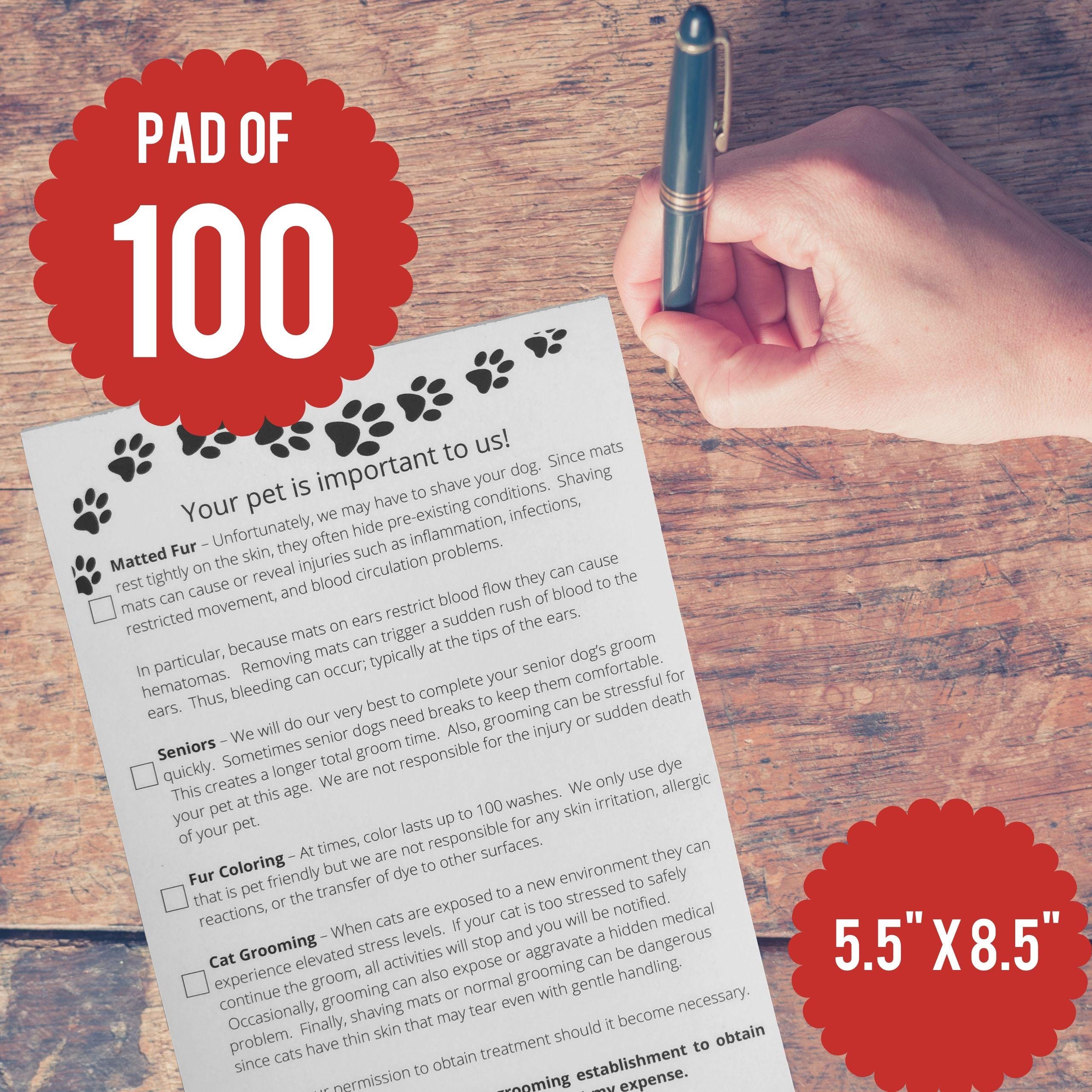 Dog Groomer Release Forms (100 per Pad) for Matted Fur, Seniors, Cats ...