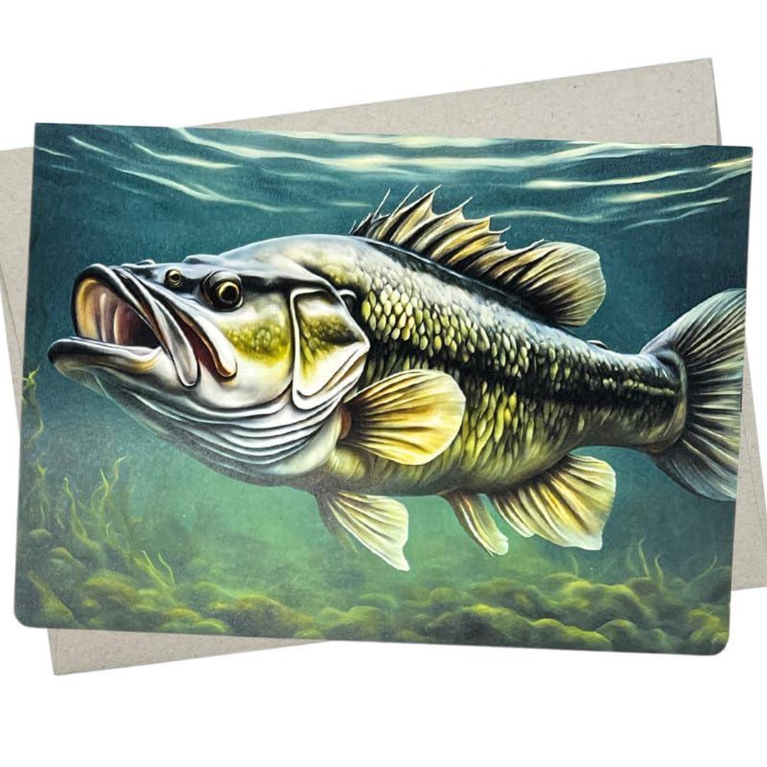 Largemouth Bass Card, Bass Fishing Birthday Card (1 Card, 5X7 Inch ...