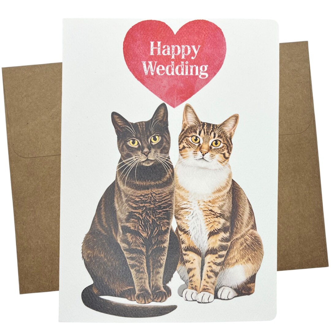 Cat Wedding Card for Bride and Groom With Message Inside, 5x7 Premium ...
