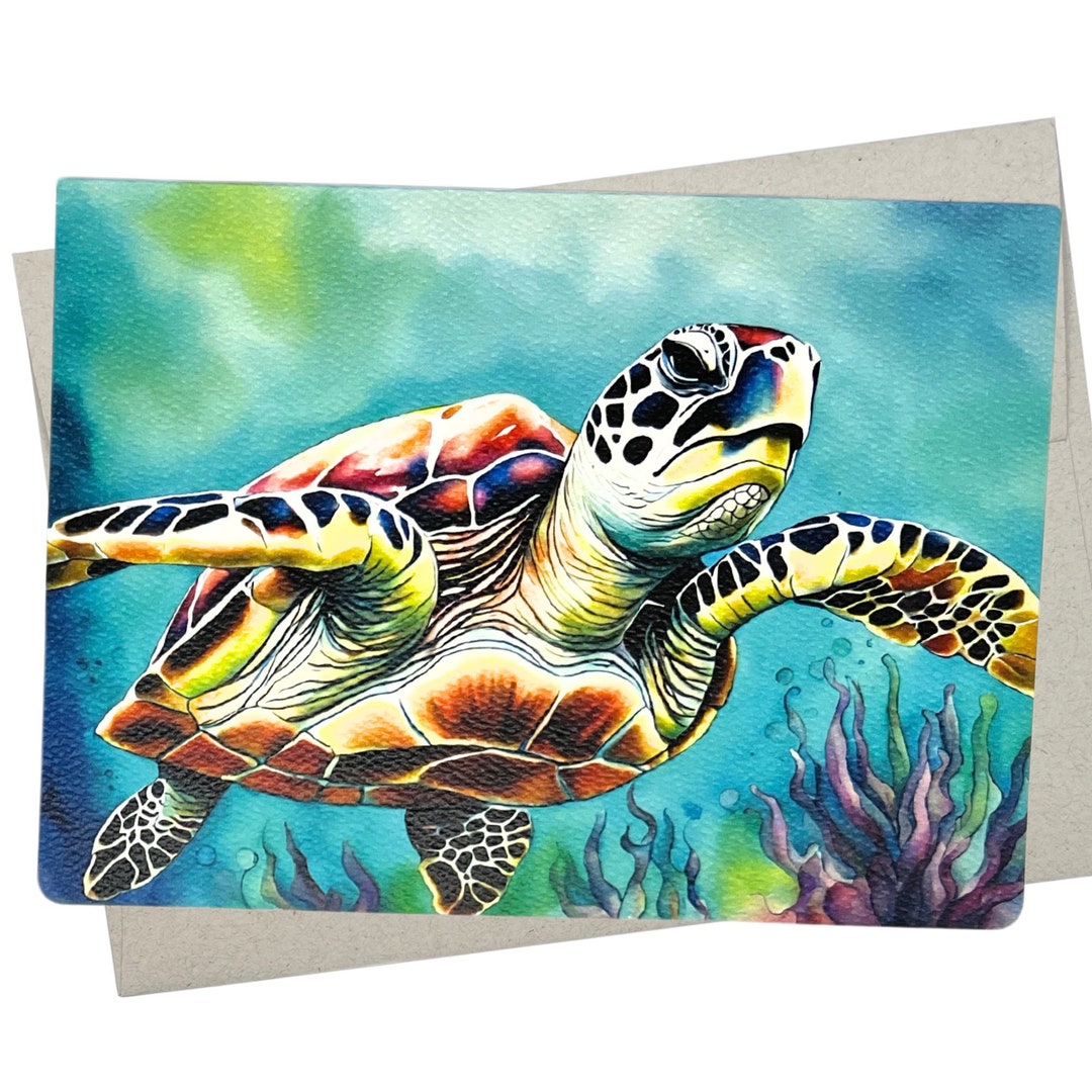 Green Sea Turtle Birthday Card (1 Premium Card, 5X7 Inch) Marine Animal ...